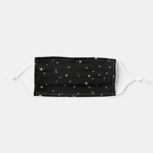 Chic Gold Star Pattern on Black Adult Cloth Face Mask | Zazzle