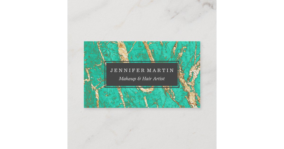 Chic Gold Turquoise Marble Pattern Business Card | Zazzle