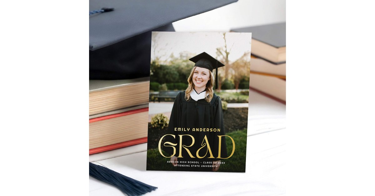 Chic Gold Type Grad Photo Graduation Announcement | Zazzle