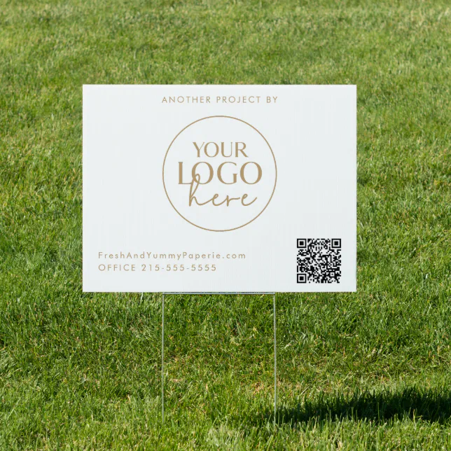 Chic Gold Typography Business Logo QR Code Yard Sign | Zazzle