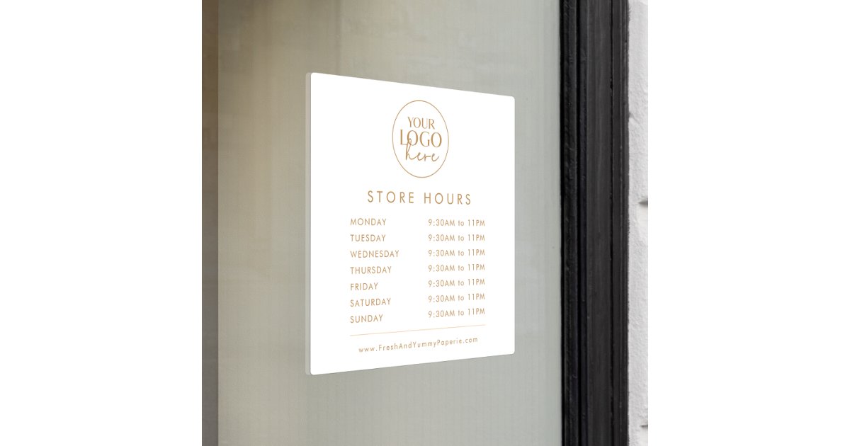 Chic Gold Typography Business Logo Store Hours Window Cling | Zazzle