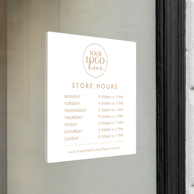 Chic Gold Typography Business Logo Store Hours Window Cling | Zazzle