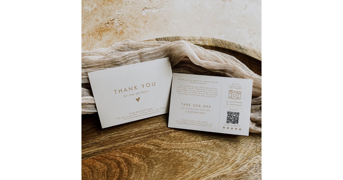 Chic Gold Typography Business Thank You Order Enclosure Card | Zazzle