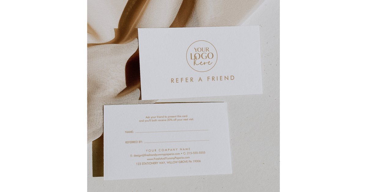 Chic Gold Typography Refer a Friend Business Logo Referral Card | Zazzle