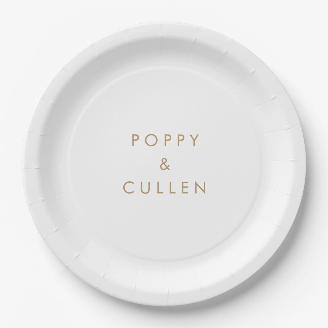 Chic Gold Typography Wedding Cake Paper Plates | Zazzle