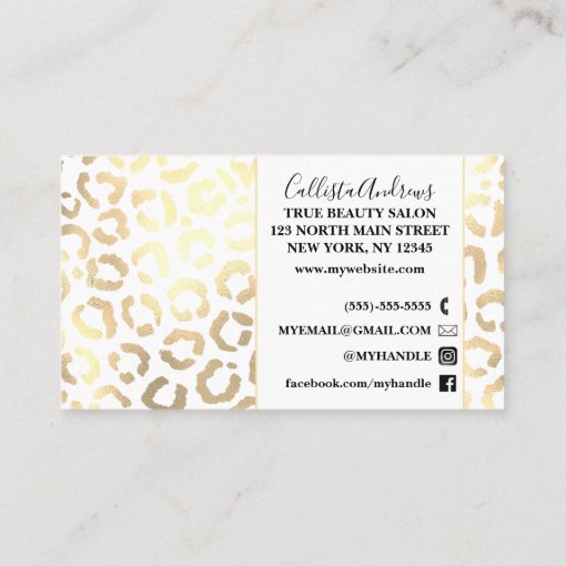 Chic Gold White Leopard Cheetah Animal Print Business Card | Zazzle