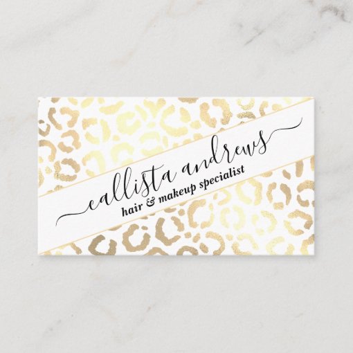 Chic Gold White Leopard Cheetah Animal Print Business Card | Zazzle