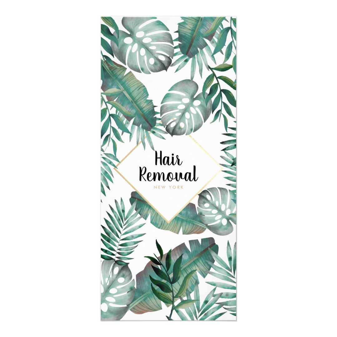 Chic gold white tropical price list salon services rack card | Zazzle