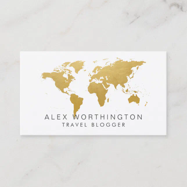 Chic Gold World Map International Business Card | Zazzle