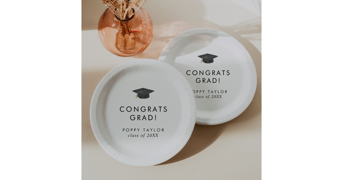 Chic Grad Cap Congrats Grad Graduation Paper Plates | Zazzle