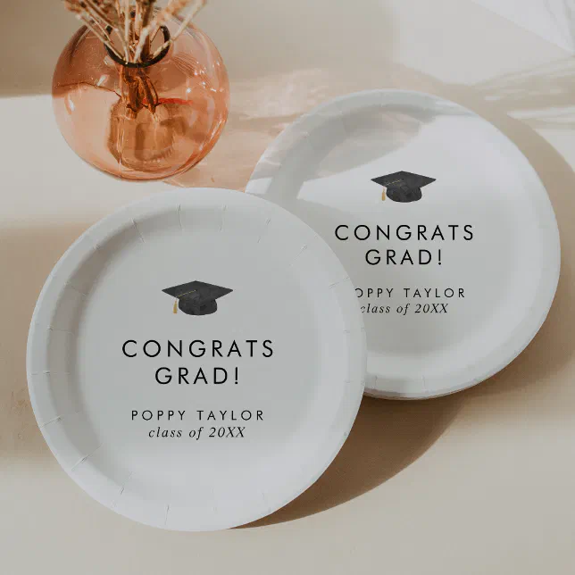 Chic Grad Cap Congrats Grad Graduation Paper Plates | Zazzle