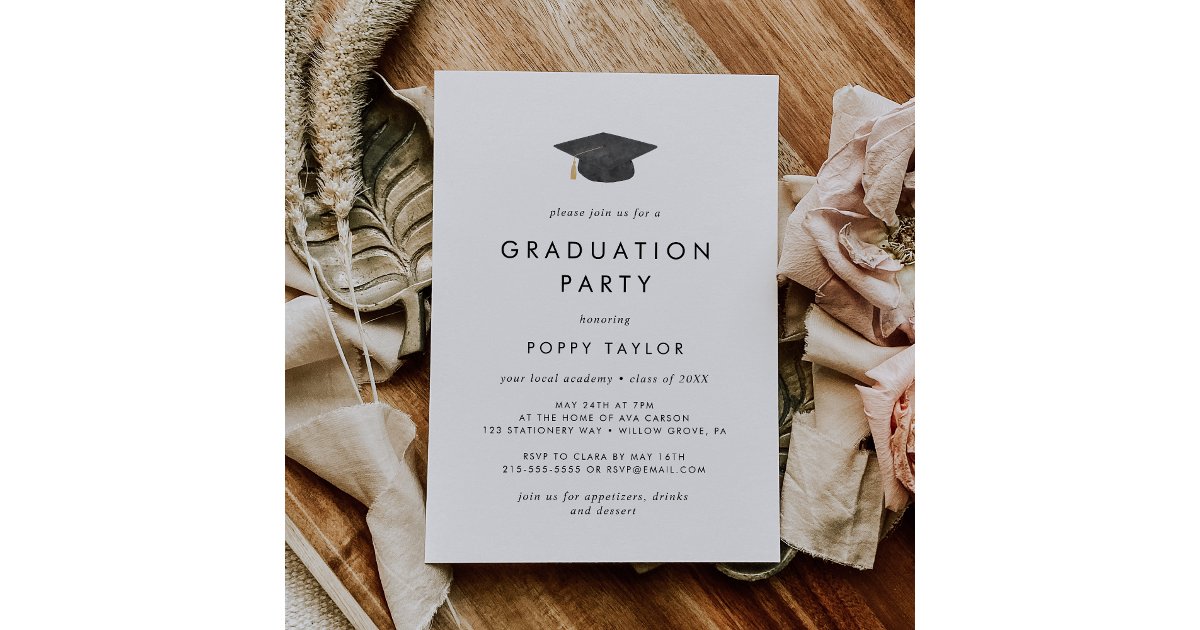 Chic Grad Cap Graduation Party Invitation | Zazzle