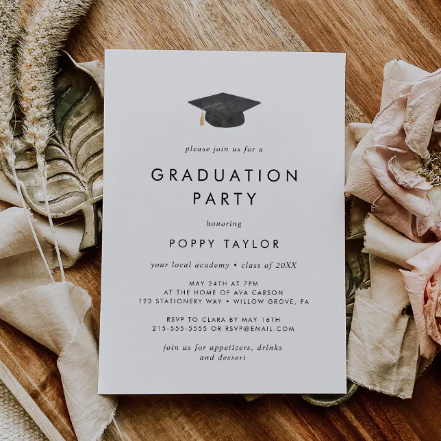 Chic Grad Cap Graduation Party Invitation | Zazzle