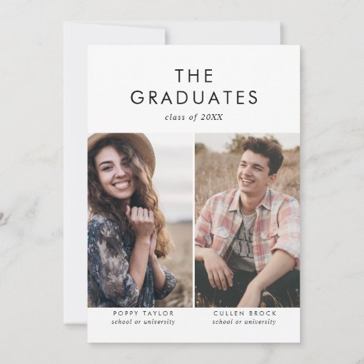 Chic Grad Cap Photo Double Graduation Party Invitation | Zazzle