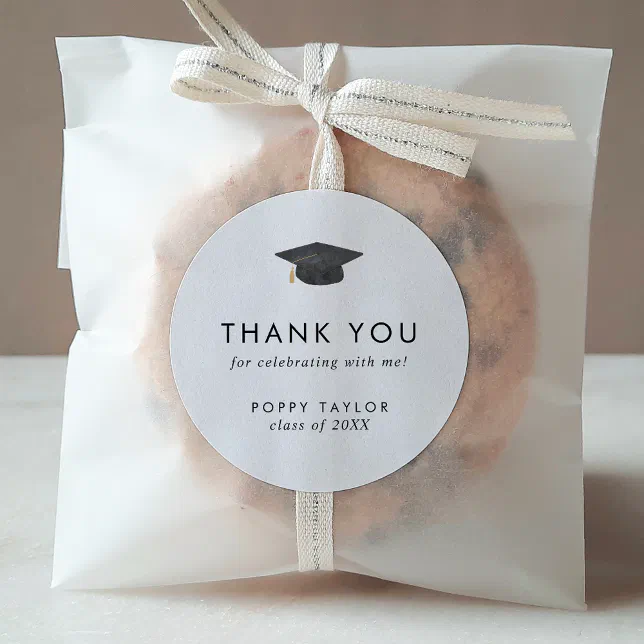 Chic Grad Cap Thank You Graduation Favor Sticker | Zazzle