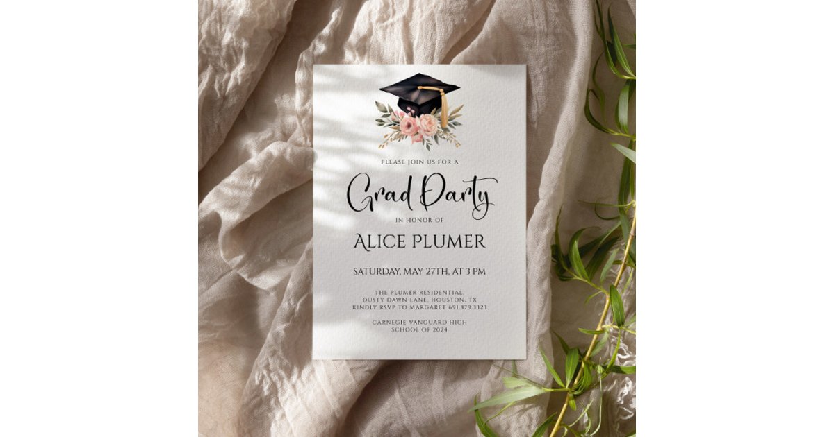 Chic Grad Hat Graduation Party Invitation | Zazzle