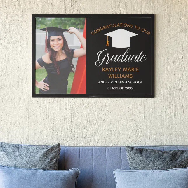 Chic Graduate Photo 2025 Black Graduation Party Poster | Zazzle