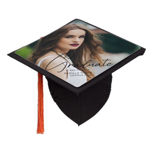 Chic Graduate Photo Handwritten Script Overlay Graduation Cap Topper ...