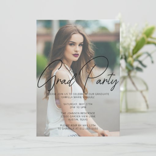 Chic Graduate Photo Text Overlay Graduation Party Invitation | Zazzle