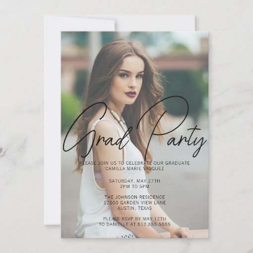 Chic Graduate Photo Text Overlay Graduation Party Invitation | Zazzle