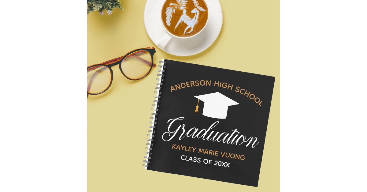 Chic Graduation Autograph Keepsake Black Guest Notebook | Zazzle