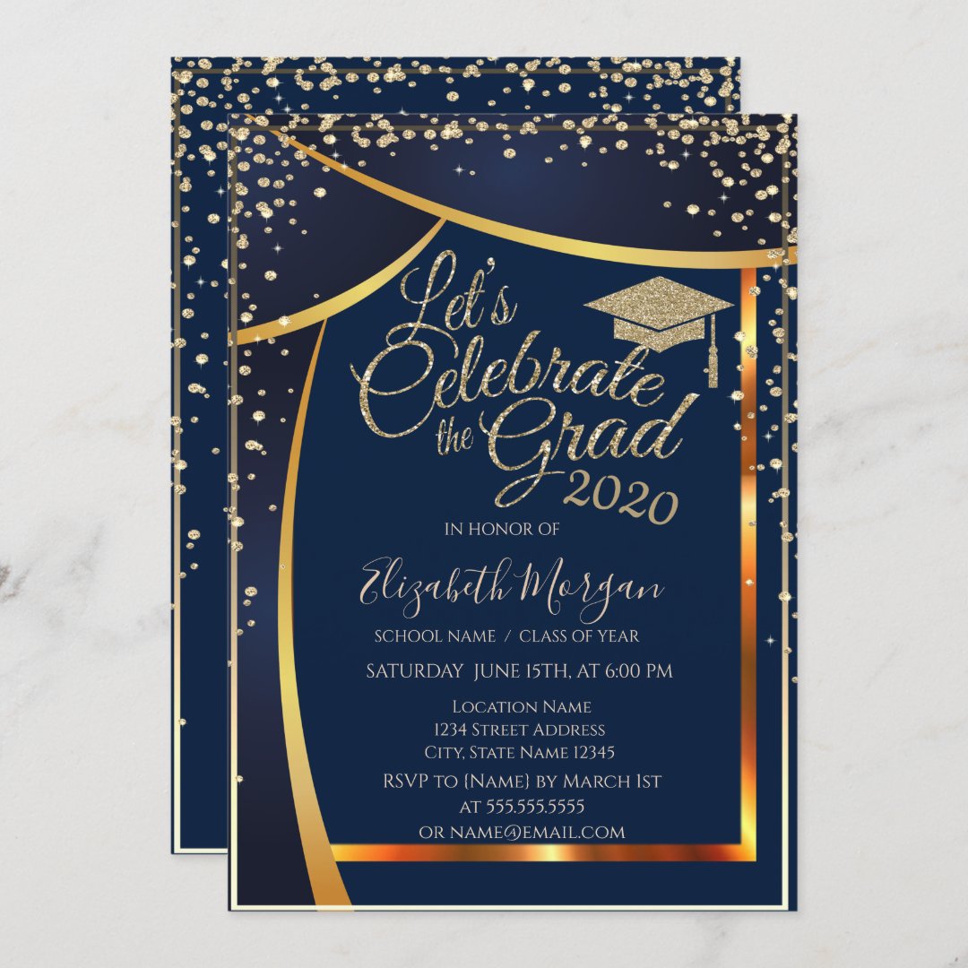 Chic Graduation Cap Diamonds Navy Blue Graduation Invitation | Zazzle
