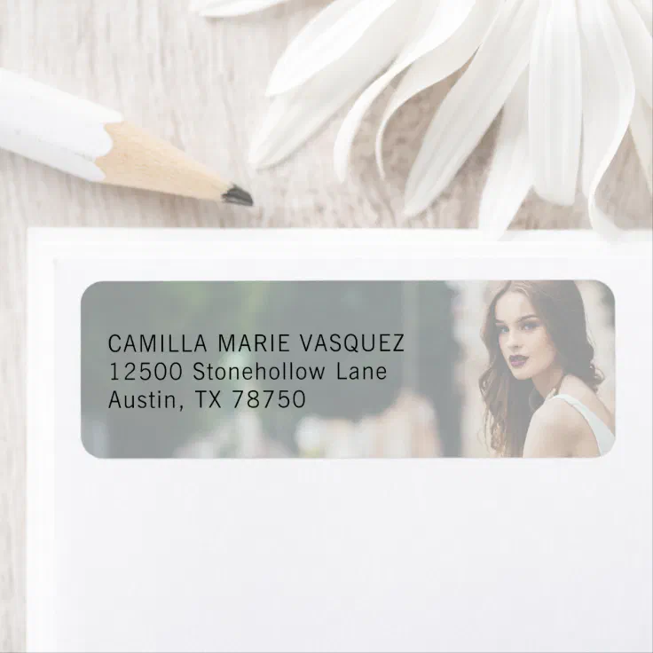 Chic Graduation Photo Black Script Return Address Label Zazzle 
