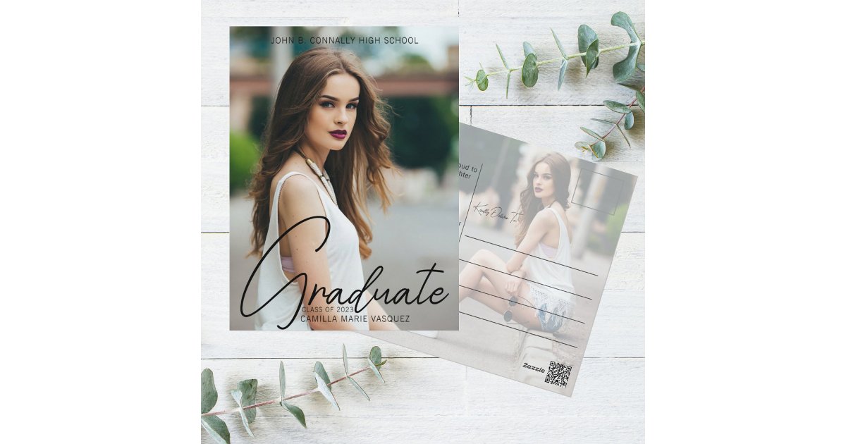 Chic Graduation Photo Handwritten Script Overlay Postcard | Zazzle