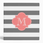 Chic Gray and Coral Striped Custom Monogram Binder | Zazzle