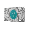 Chic Gray and Teal Damask Pattern Custom Monogram License Plate | Zazzle