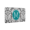 Chic Gray and Teal Damask Pattern Custom Monogram License Plate | Zazzle