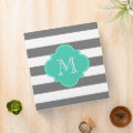 Chic Gray and Turquoise Striped Custom Monogram Binder | Zazzle