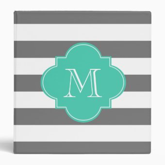Chic Gray and Turquoise Striped Custom Monogram Binder | Zazzle