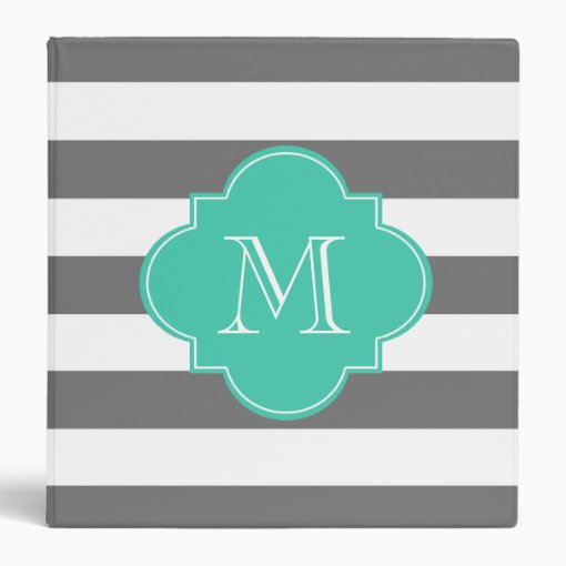 Chic Gray and Turquoise Striped Custom Monogram Binder | Zazzle