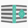 Chic Gray and Turquoise Striped Custom Monogram Binder | Zazzle