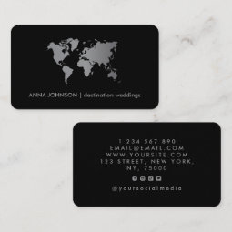 Chic Gray Gradient World Map Global Travel Agent Business Card | Zazzle