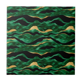 Chic Green Black Gold Animal Print Graphic Ceramic Tile | Zazzle