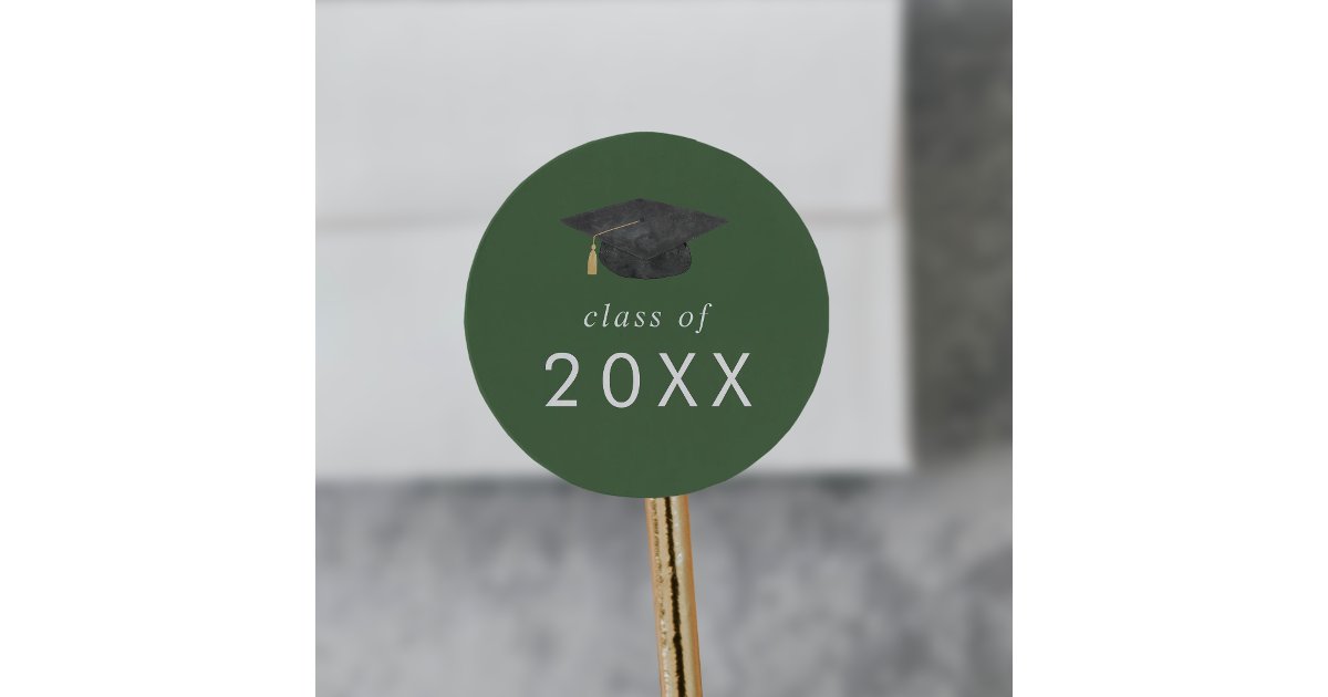 Chic Green Grad Cap Class Year Graduation Classic Round Sticker | Zazzle
