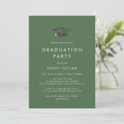 Chic Green Grad Cap Graduation Party Invitation | Zazzle