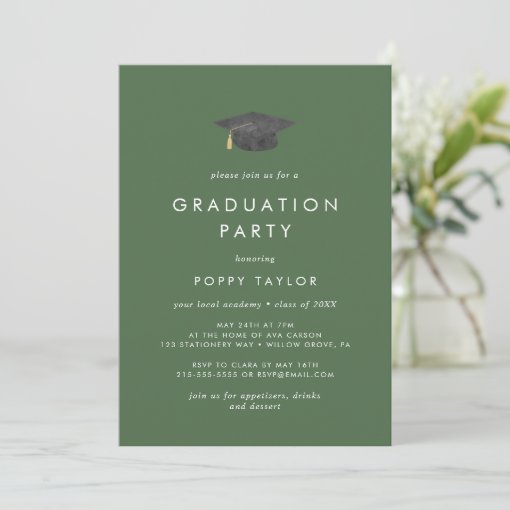 Chic Green Grad Cap Graduation Party Invitation | Zazzle