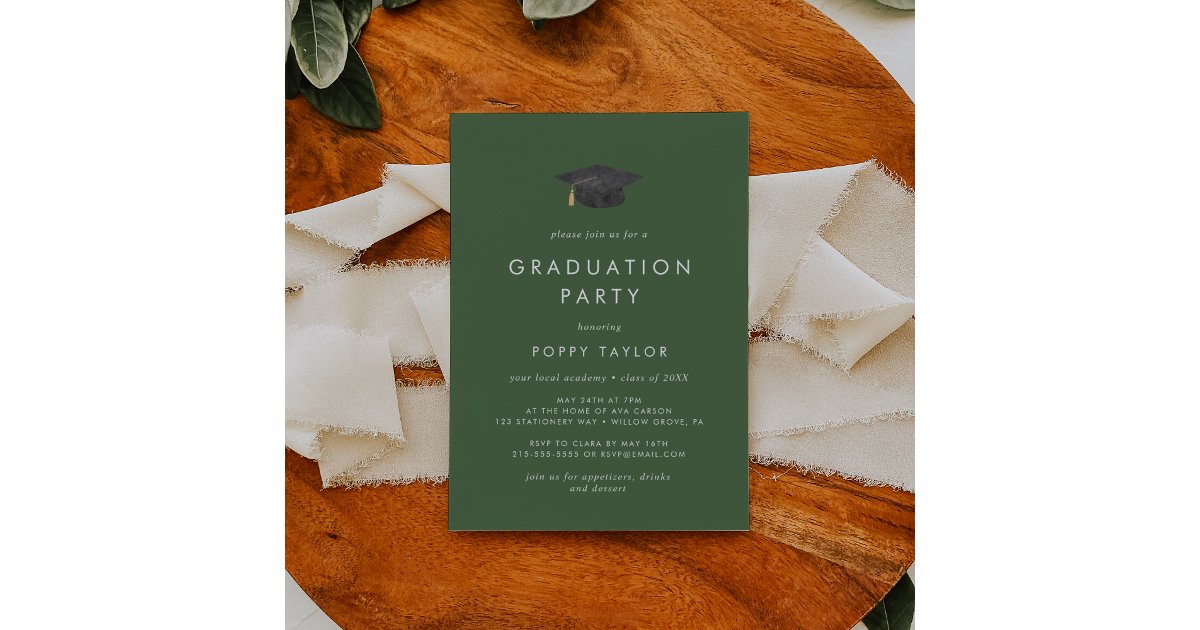 Chic Green Grad Cap Graduation Party Invitation | Zazzle