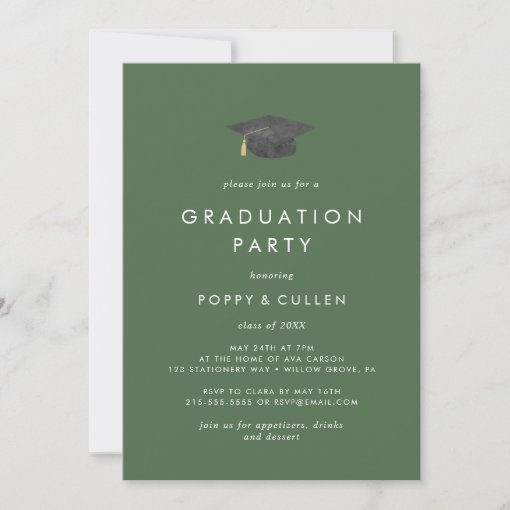 Chic Green Grad Cap Photo Double Graduation Party Invitation | Zazzle