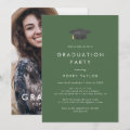 Chic Green Grad Cap Photo Graduation Party Invitation | Zazzle