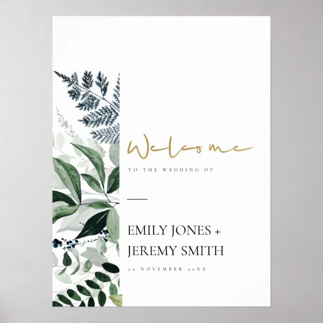 Chic Green Leafy Tropical Foliage Wedding Welcome Poster | Zazzle