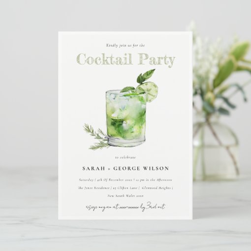 Chic Green Margarita Cocktail Cocktail Pool Party Invitation | Zazzle