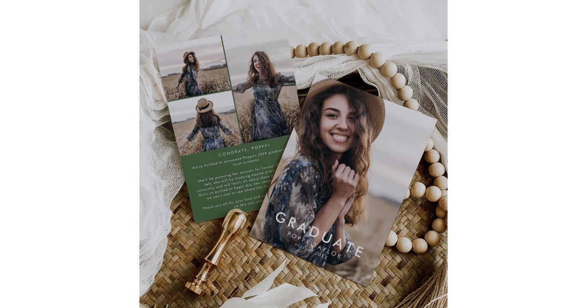 Chic Green Message Photo Collage Graduation Announcement | Zazzle