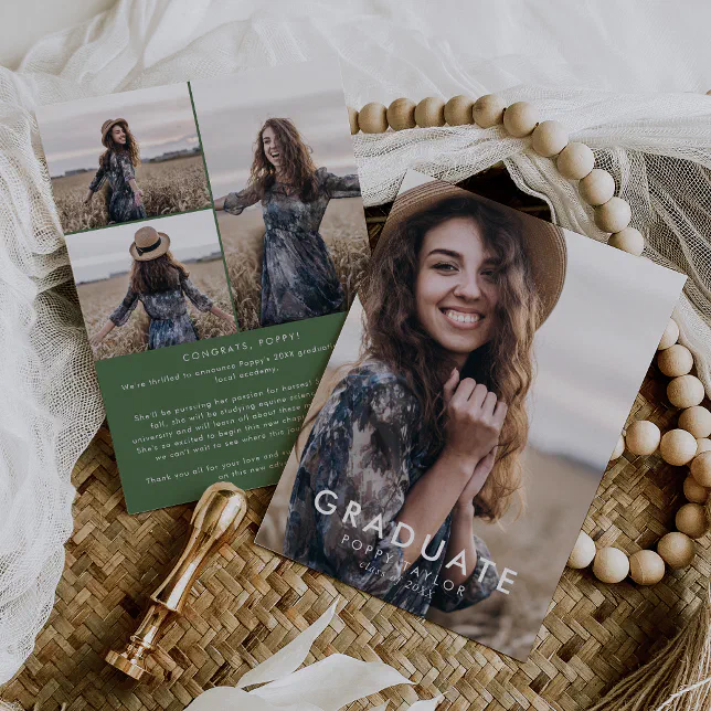 Chic Green Message Photo Collage Graduation Announcement | Zazzle