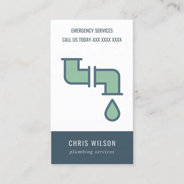 CHIC GREEN NAVY PLUMBER SERVICE PIPES PLUMBING BUSINESS CARD | Zazzle