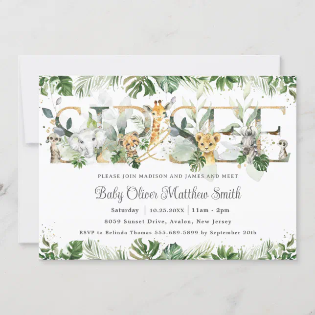 Chic Greenery Cute Jungle Animals Baby Sip and See Invitation | Zazzle