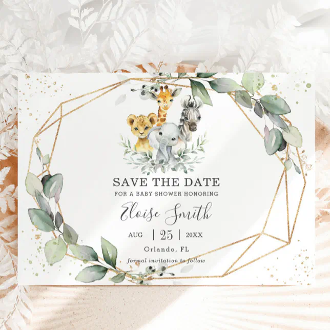 Chic Greenery Jungle Animals Baby Shower Neutral Save The Date | Zazzle